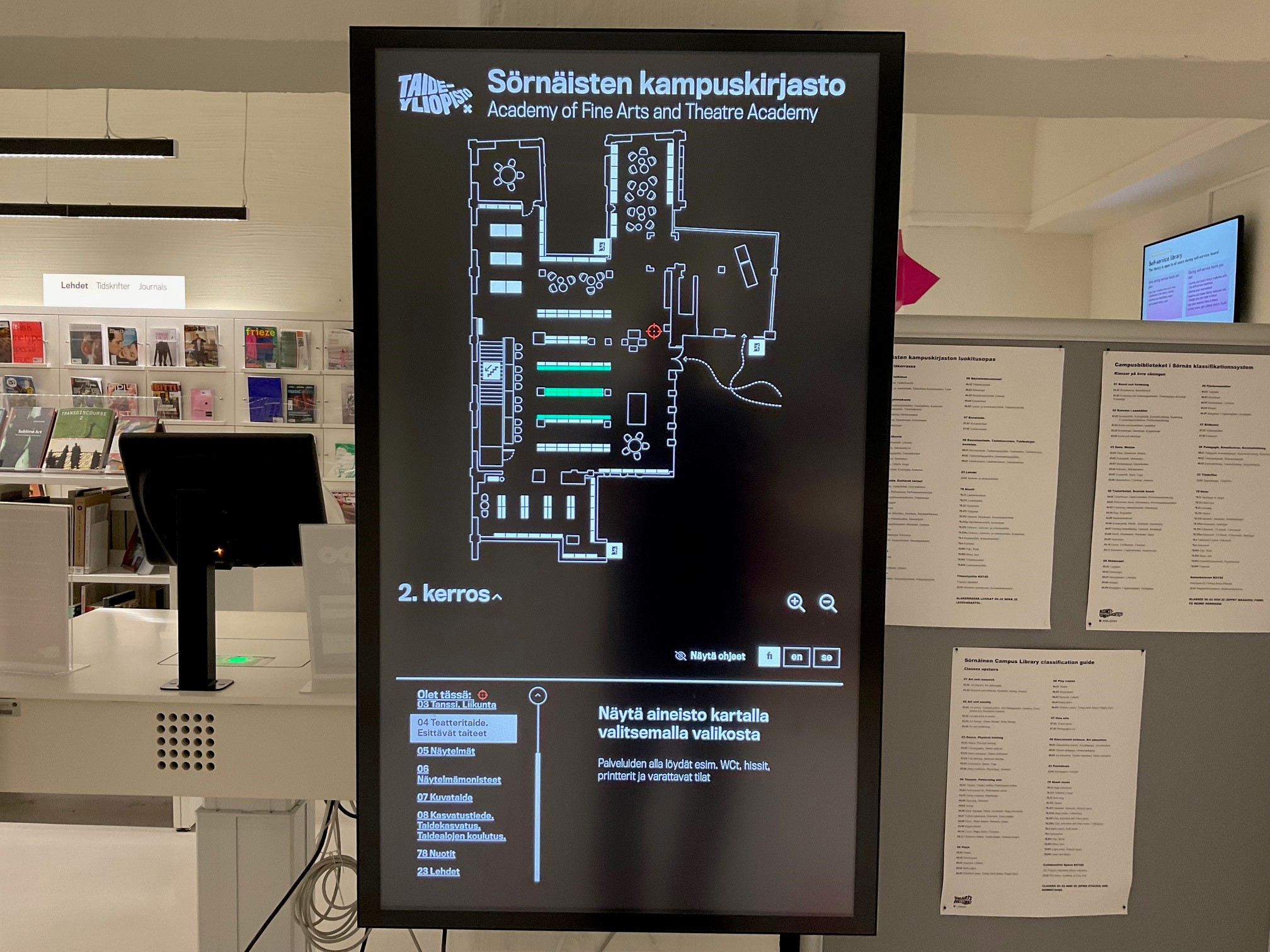 Wayfinding screens to help the library user | Opiskelijan uniarts